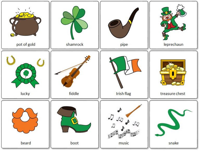 Jeu de mémory de la Saint Patrick en anglais - Jeu Saint Patrick à imprimer
